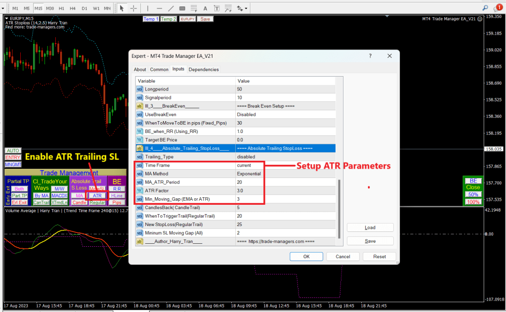 Trailing Stop Loss by ATR – MT4 Trade Manager EA